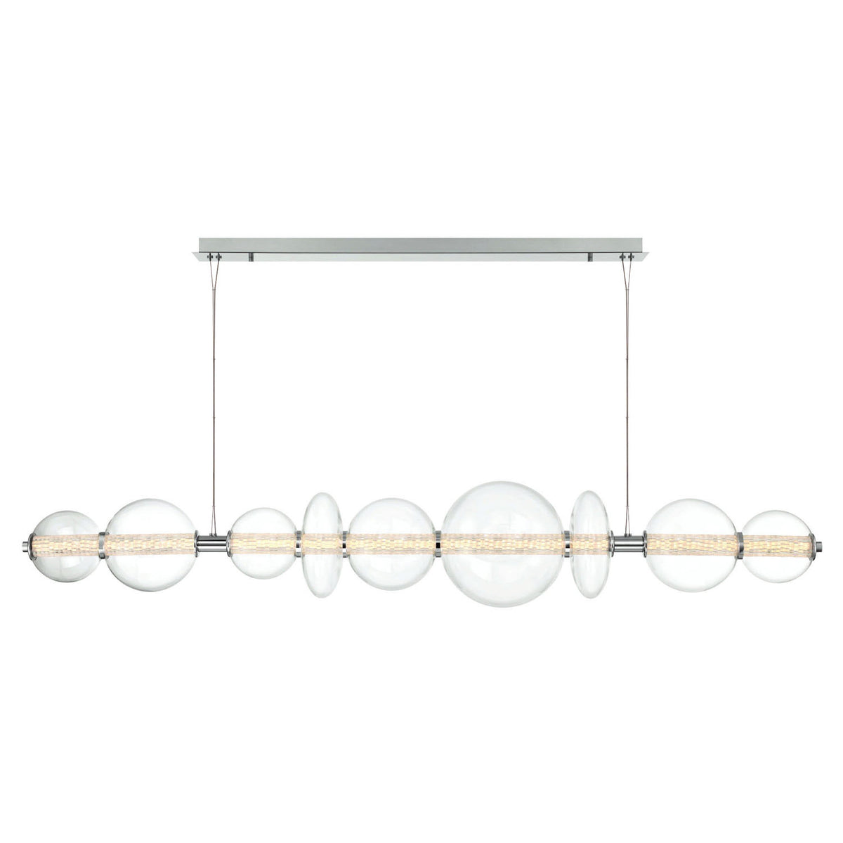 Elara LED 9 Light Linear Chandelier 74", Chrome and Clear Glass – Lights.com