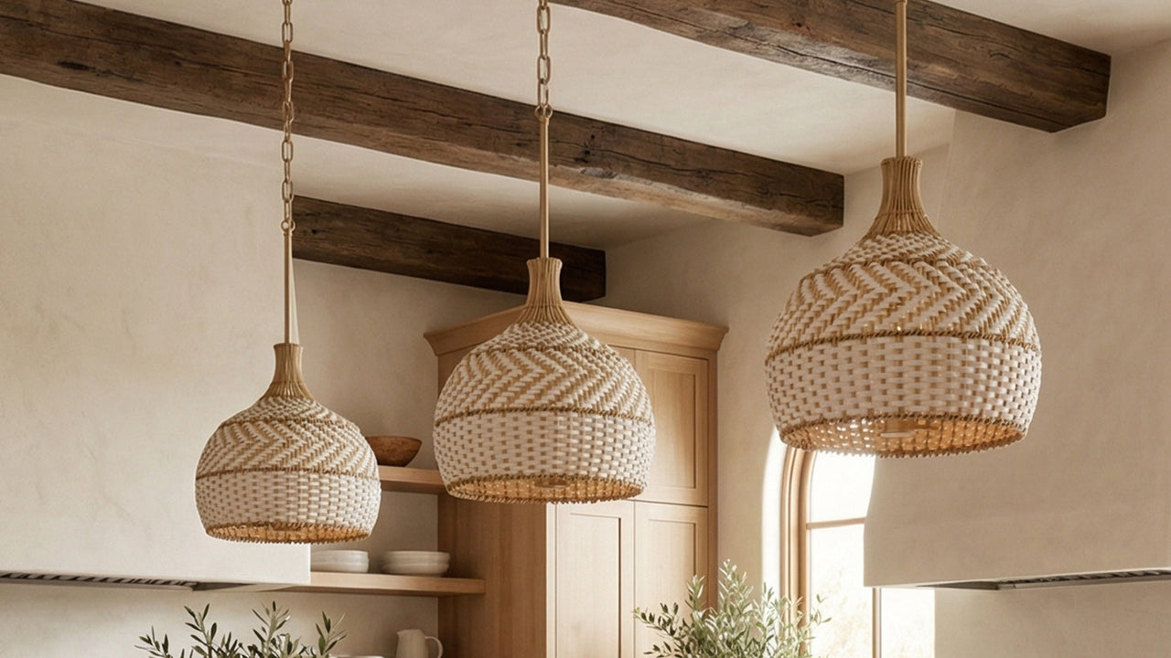 Sienna Extra Large Pendant 26", Rattan and Soft Brass – Lights.com