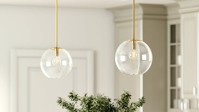 Aria 10" Clear Glass Globe Pendant Light, Satin Brass Finish, Modern ...