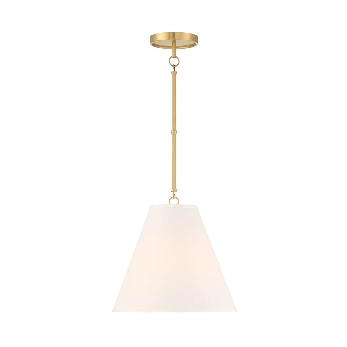 Luca Small 13" Conical Pendant, White Fabric Shade with Satin Brass ...
