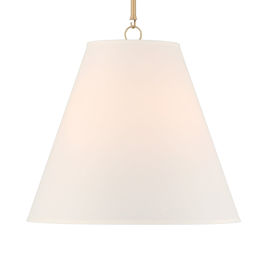 Luca Large 18" Conical Pendant, White Fabric Shade with Satin Brass ...
