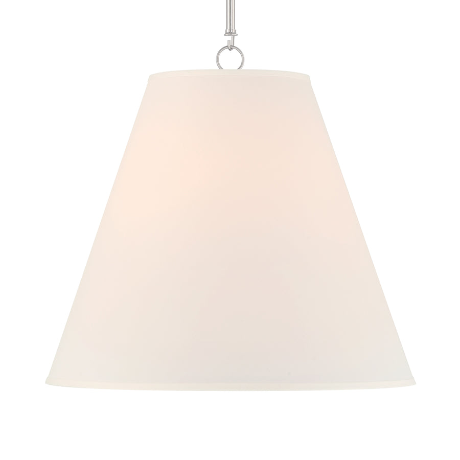 Luca Large 18" Conical Pendant, White Fabric Shade with Polished Nickel ...