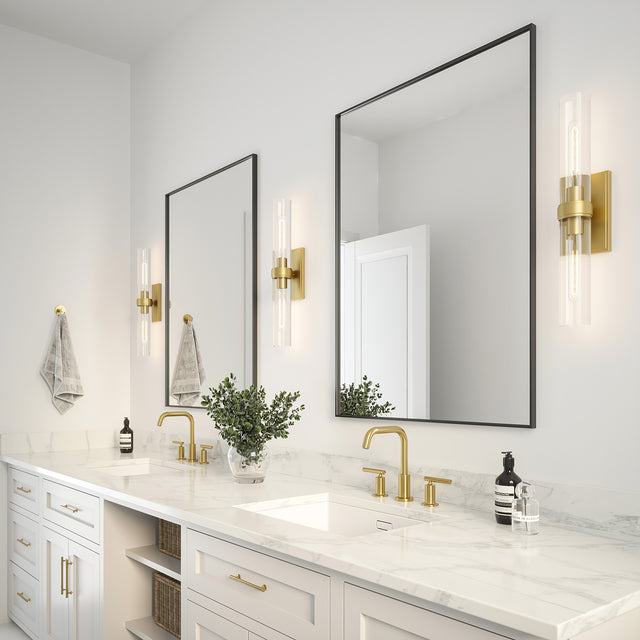 Sutton 2-Light 21" Wall Sconce or Vanity Light, Satin Brass and Clear ...