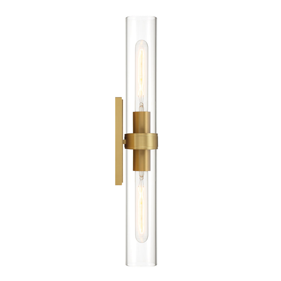 Sutton 2-Light 21" Wall Sconce or Vanity Light, Satin Brass and Clear Glass, ADA Accent Lighting ...