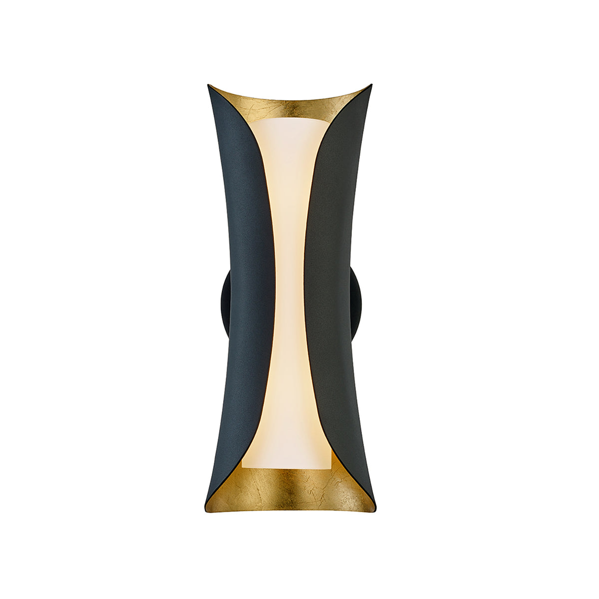Rhys 2-Light Tall Wall Sconce, Matte Black Shade and Gold Leaf Interior ...