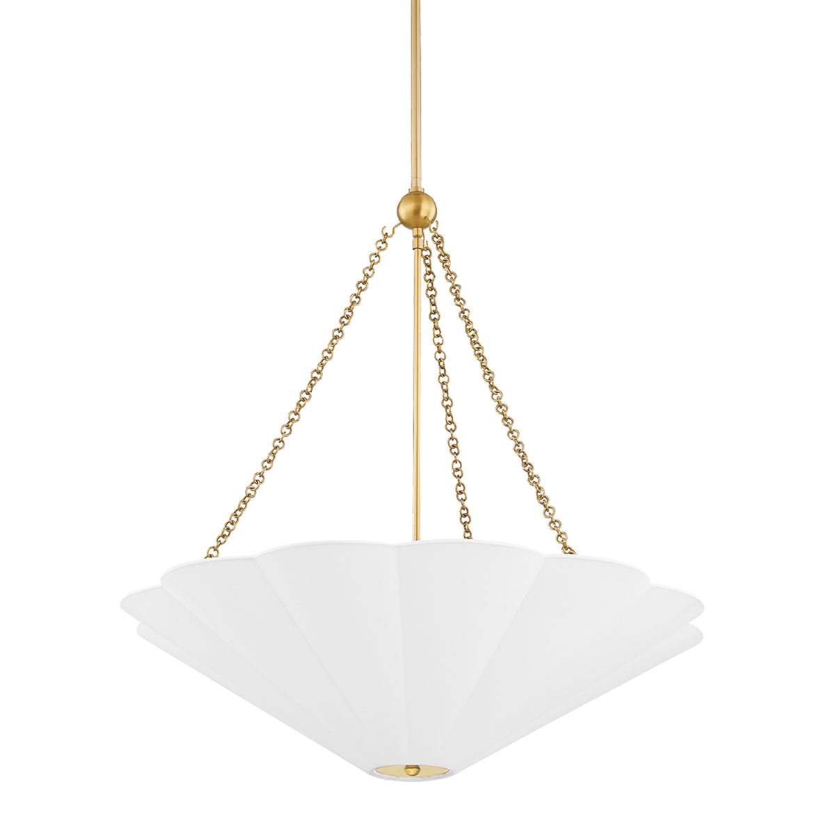 Liza White Scalloped Linen Shade Pendant Light, Aged Brass Chains and ...