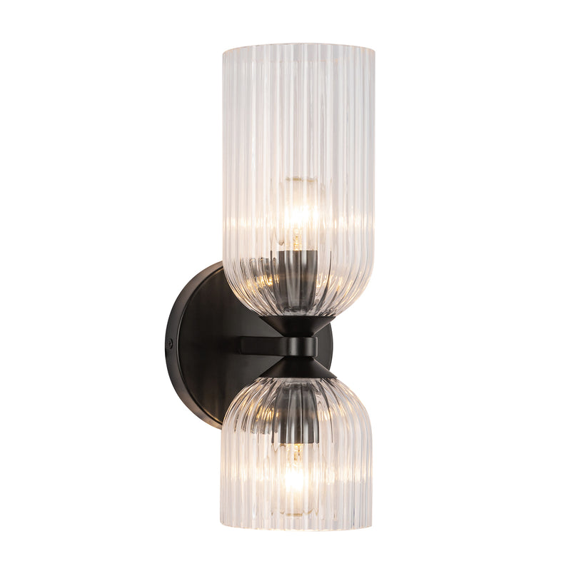 Elle Wall Sconce, Matte Black and Clear Reeded Glass – Lights.com