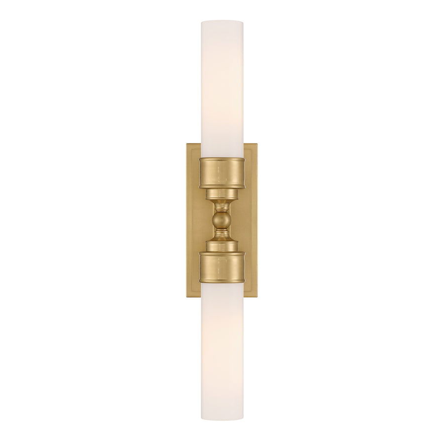 Connor 2 Light Wall Sconce 25", Aged Brass & Opal Glass, LED Bulbs ...