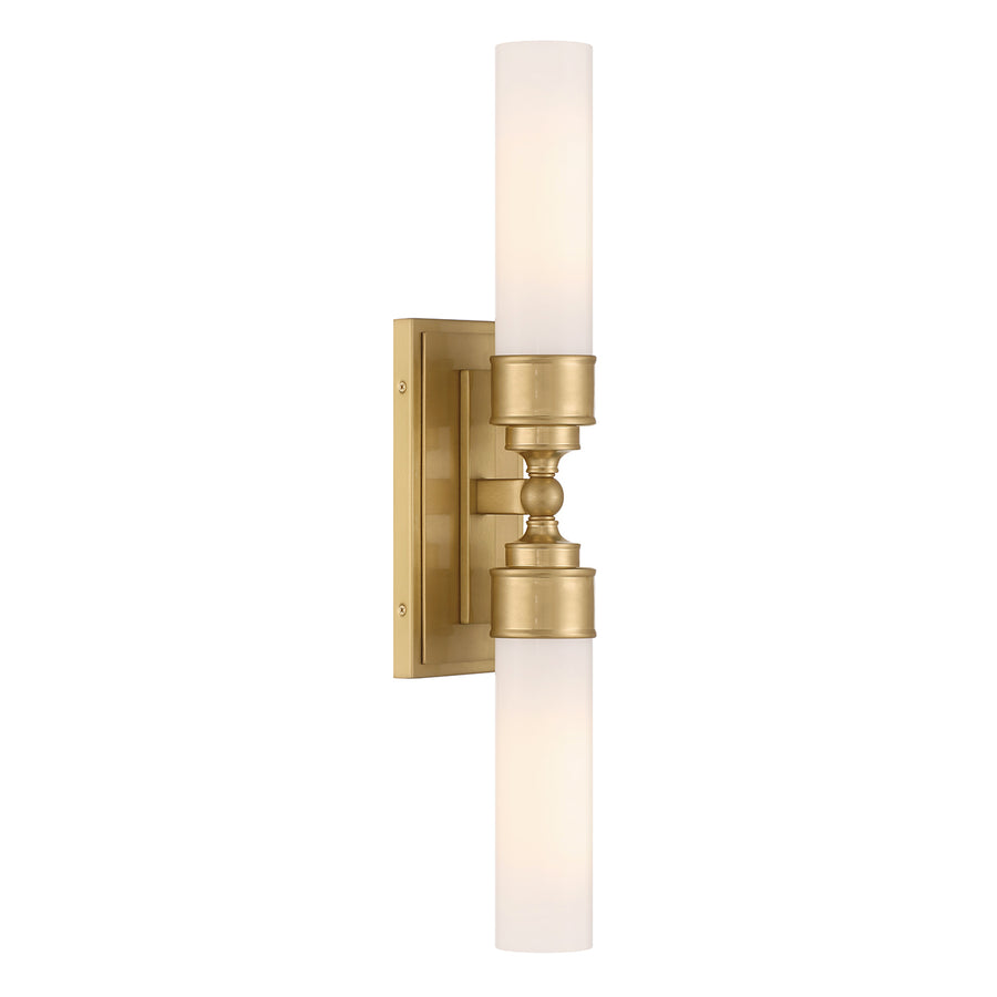Connor 2 Light Wall Sconce 25", Aged Brass & Opal Glass, LED Bulbs ...
