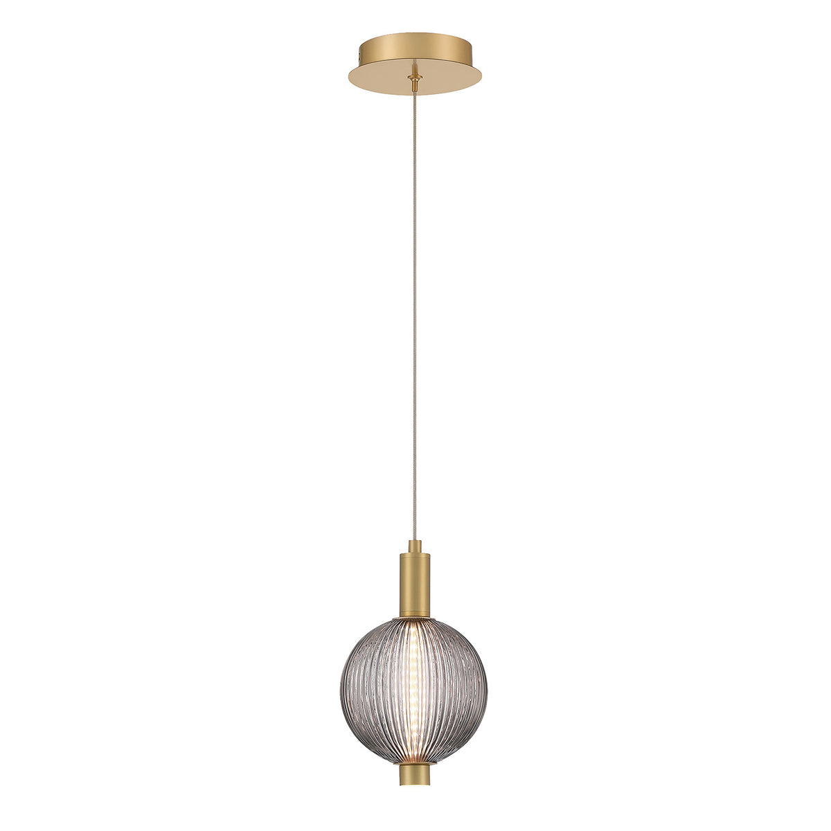Nola LED Pendant 6", Brass and Ribbed Smoked Glass – Lights.com