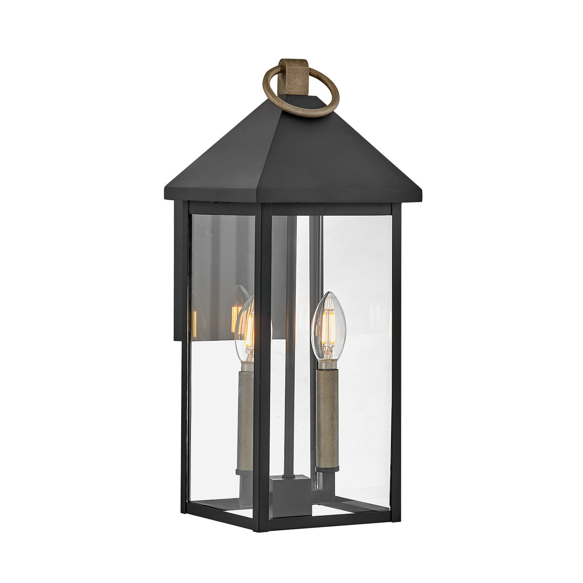 Jameson Outdoor Wall Light, Medium 18" Black with Brass Accents ...